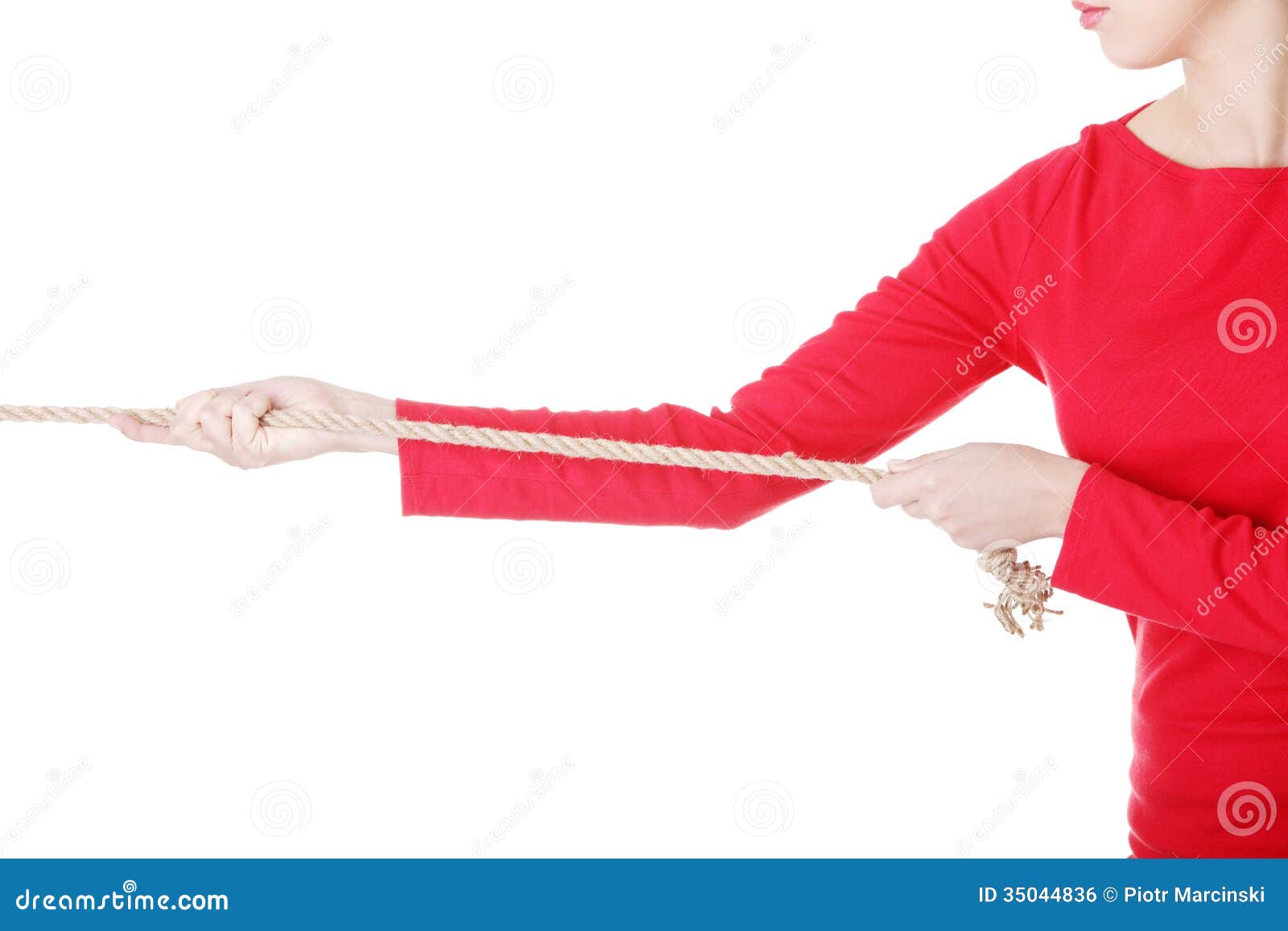 Attractive Young Woman Pulling a Rope. Stock Photo - Image of business ...