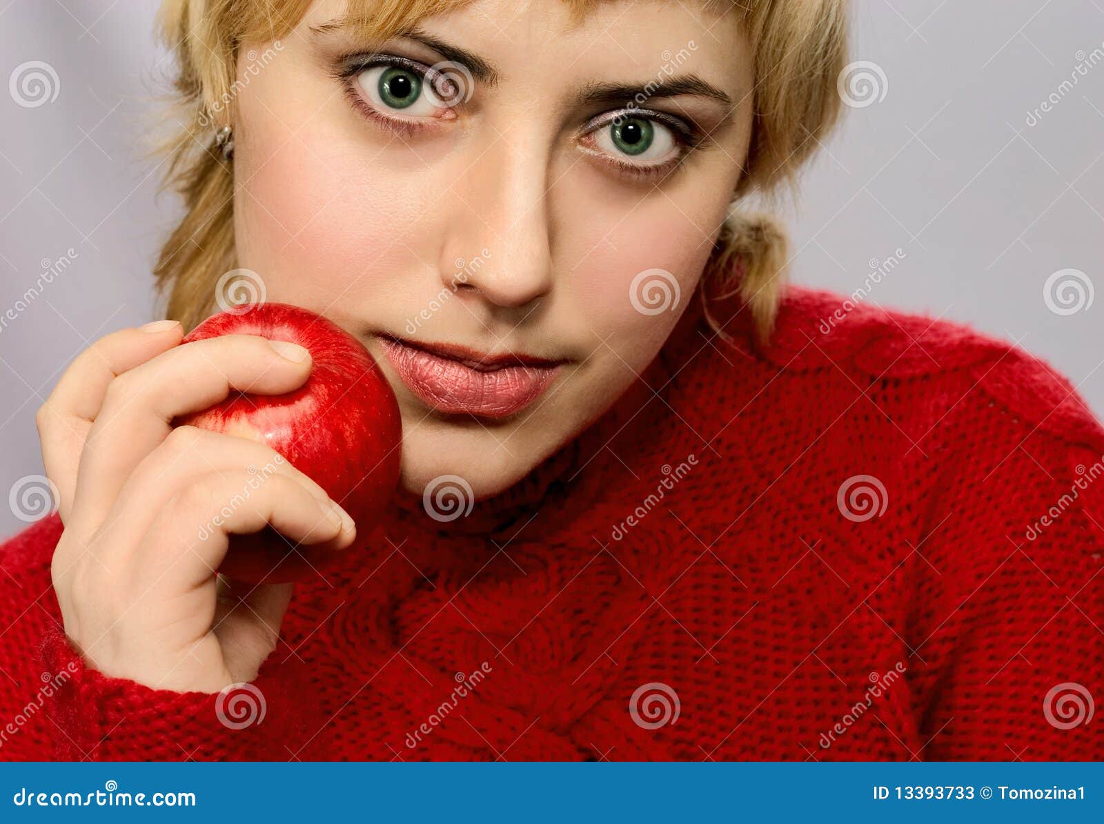 Attractive Young Woman with Red Apple Stock Image - Image of cheerful ...
