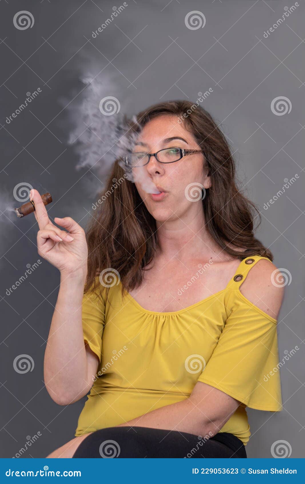 Young Woman Smoking A Cigar Stock Image Image Of Beauty Executive 229053623