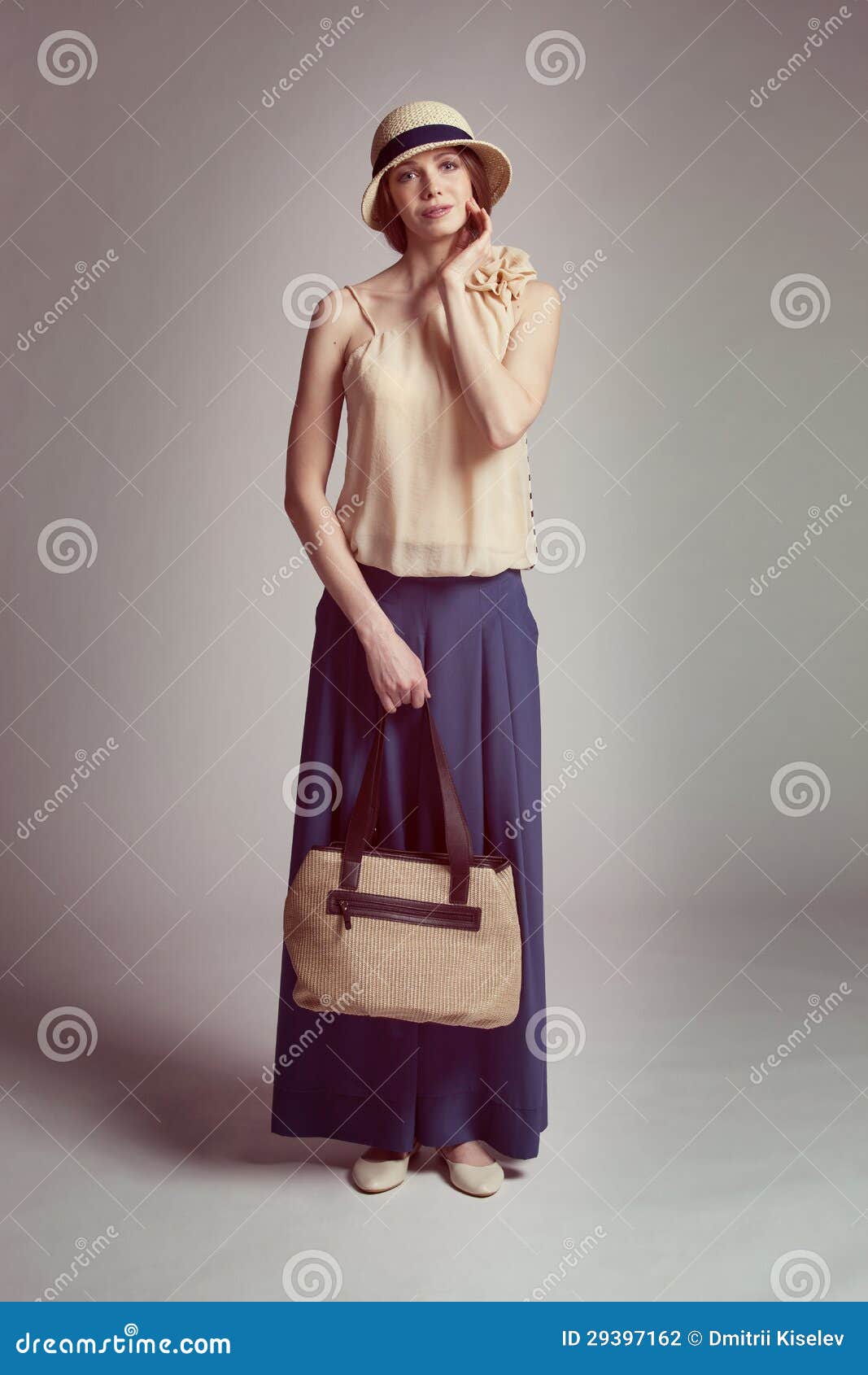 Attractive Young Woman in a Retro Costume Stock Photo - Image of ...