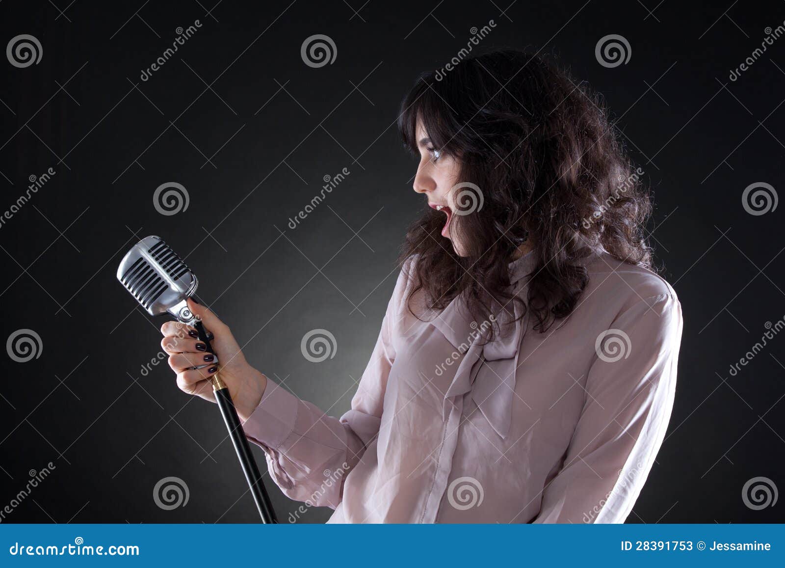 Attractive Young Woman with a Retro Microphone Stock Image - Image of ...