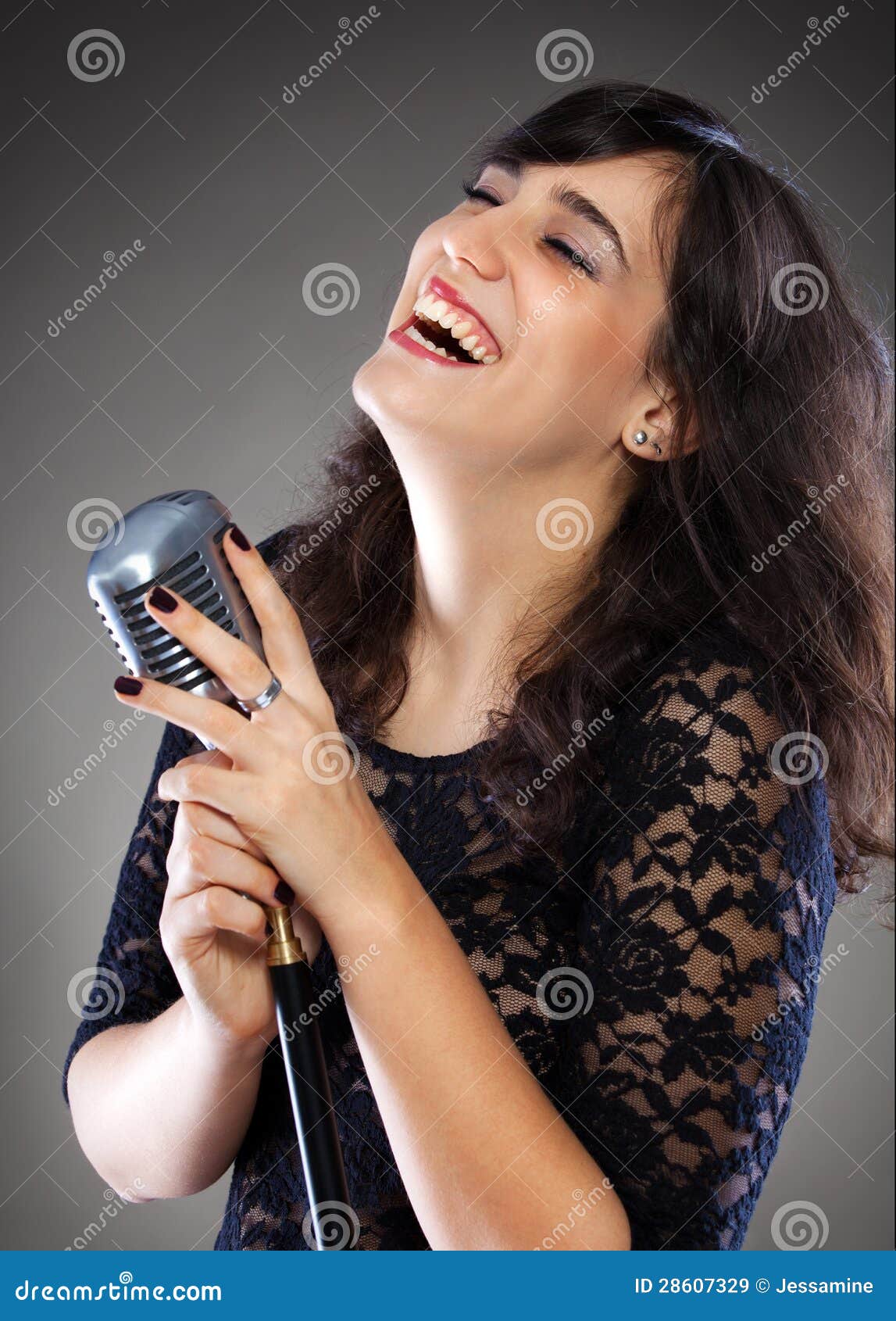 Attractive Young Woman with a Retro Microphone Stock Image - Image of ...