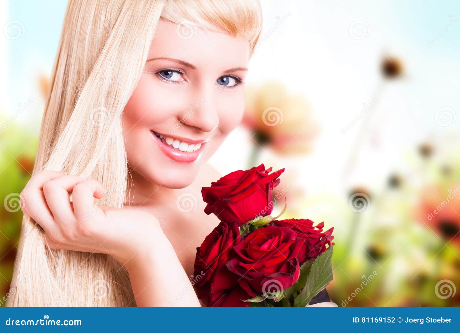 Attractive Young Woman with Roses Stock Photo - Image of emotion ...