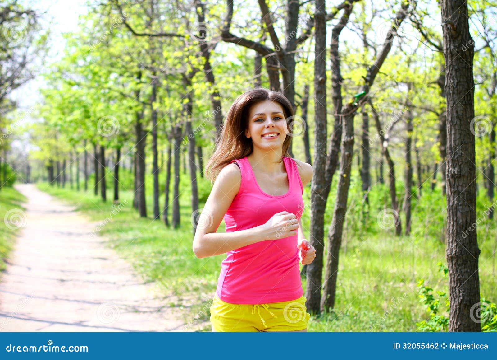 Attractive Young Woman Running in Summer Park Stock Photo - Image of ...