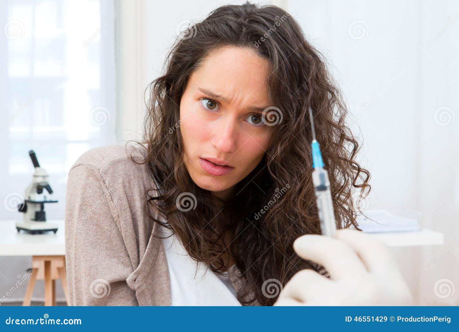 Attractive Young Woman Scared by Injection Stock Image - Image of ...