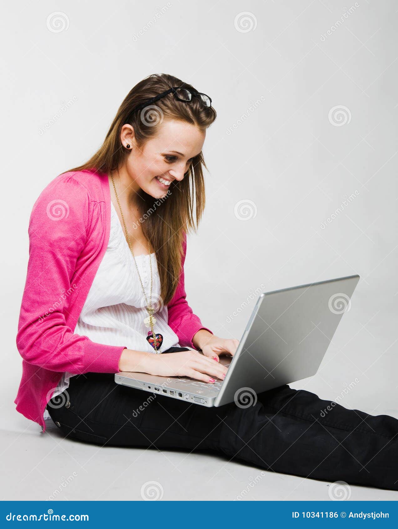 Attractive Young Woman Smiling with Laptop Stock Photo - Image of ...