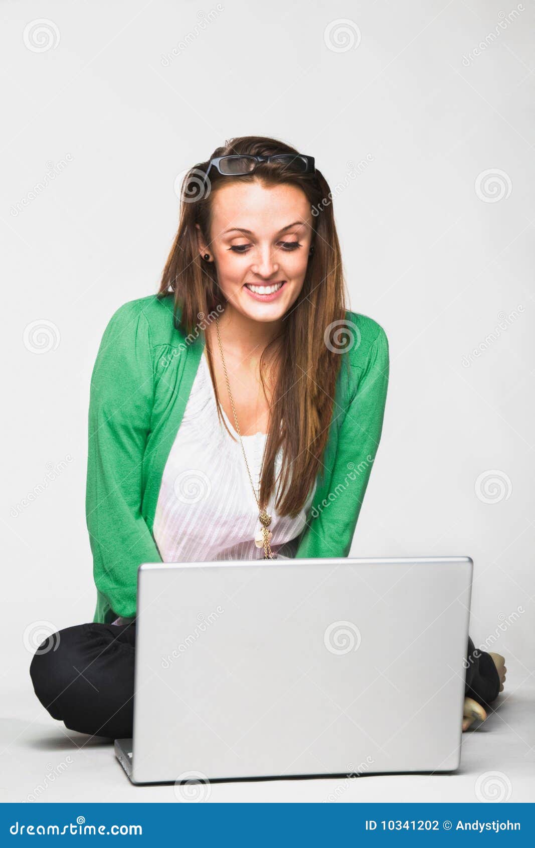 Attractive Young Woman Smiling with Laptop Stock Photo - Image of adult ...