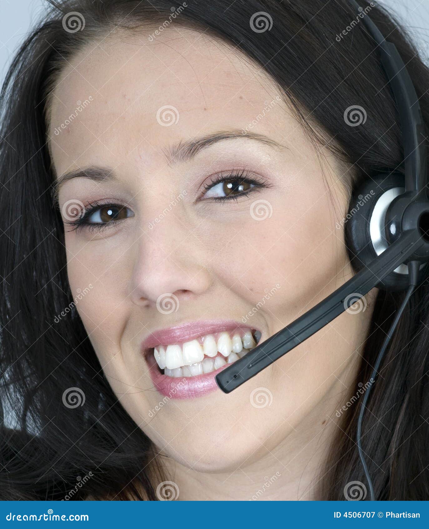 Attractive Young Woman Using Phone Headset Stock Image - Image of hair ...