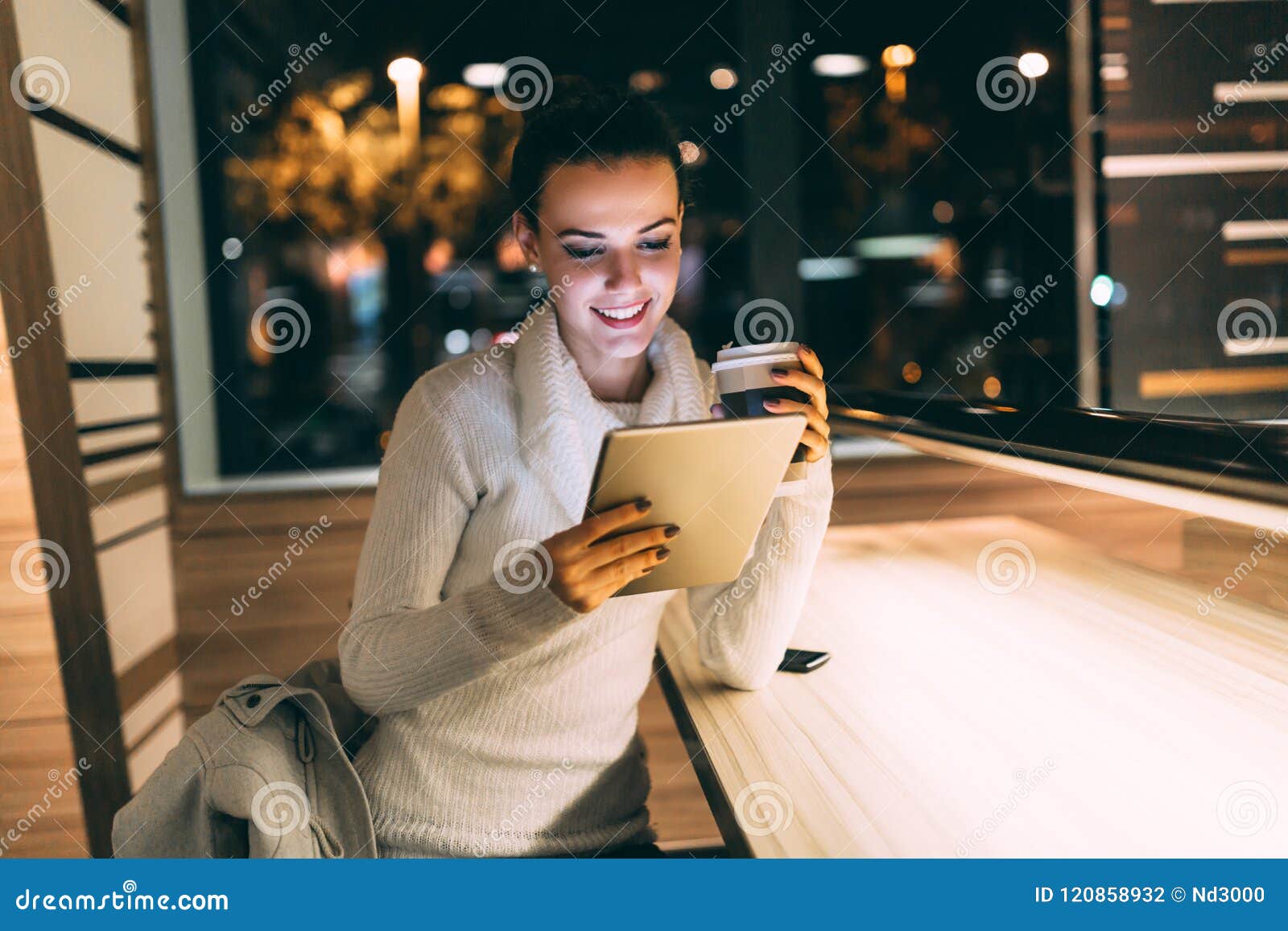 Attractive Young Woman Using Tablet in Cafe Stock Photo - Image of ... Attractive Young Woman Using Tablet in Cafe Stock Photo - Image of ...