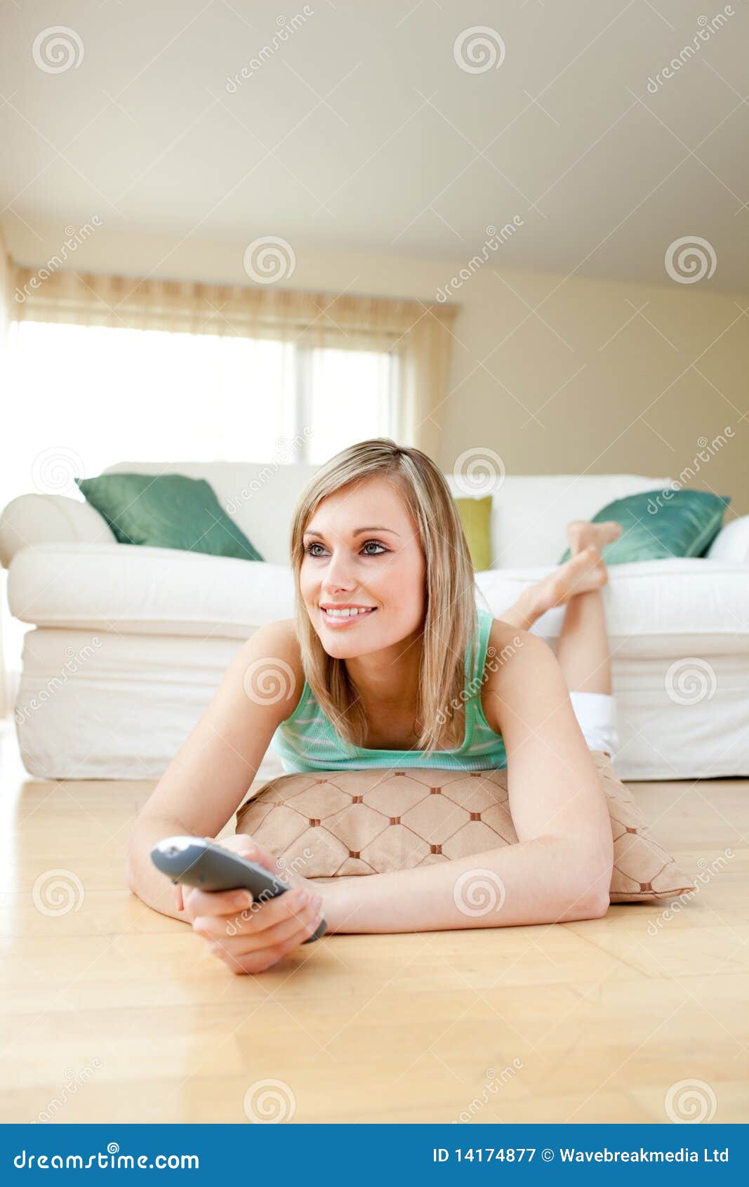 Attractive Young Woman Watching TV Stock Image - Image of interior ...