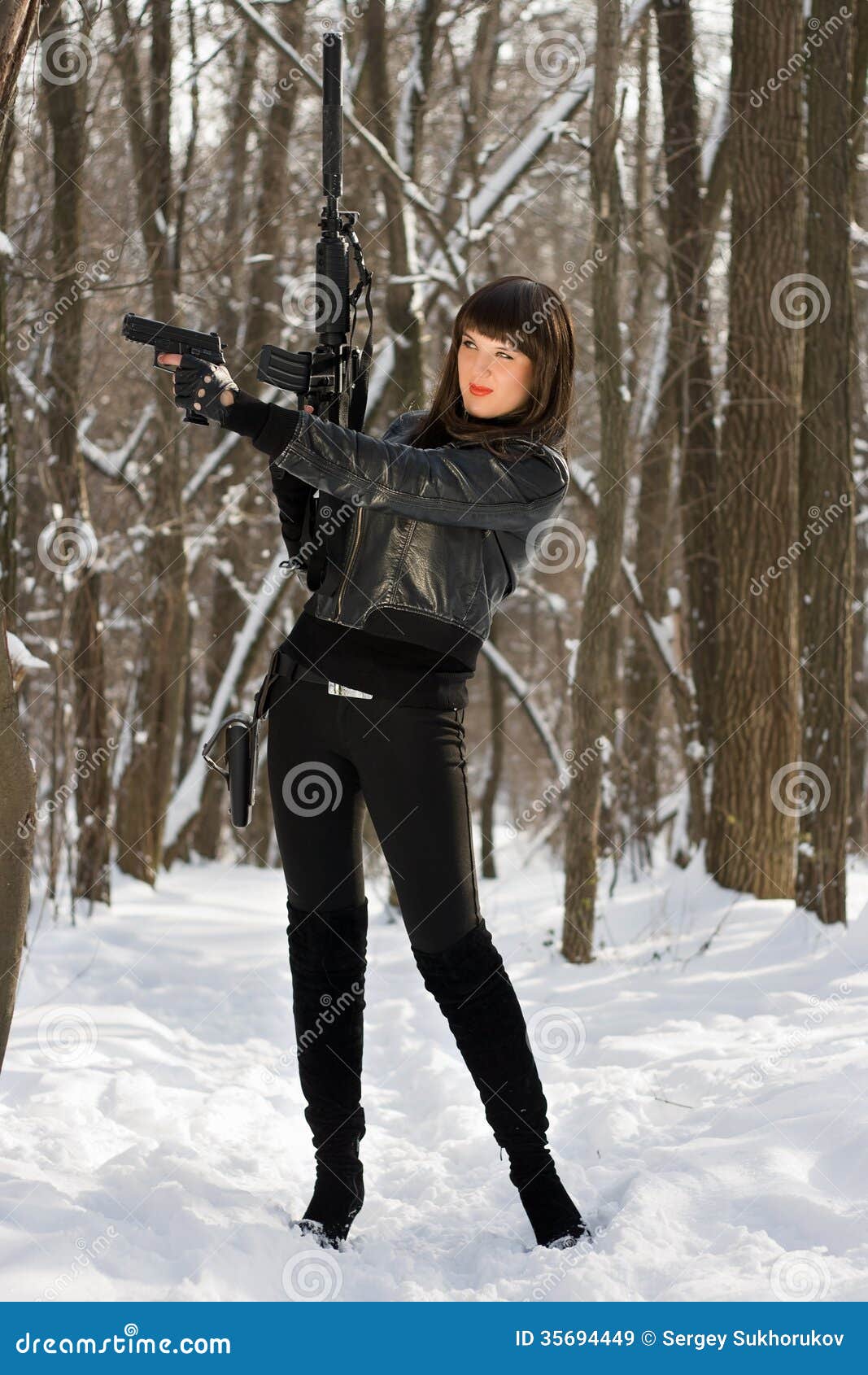 Attractive Young Woman with Weapon Stock Image - Image of gloves ...