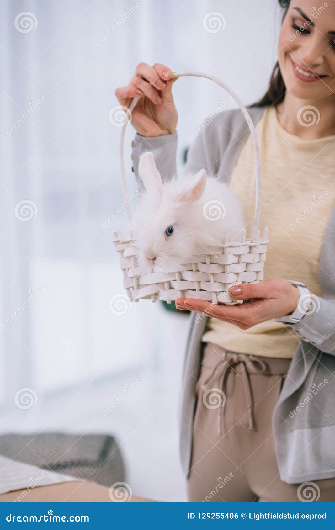 Attractive Young Woman with White Rabbit Stock Photo - Image of female ...