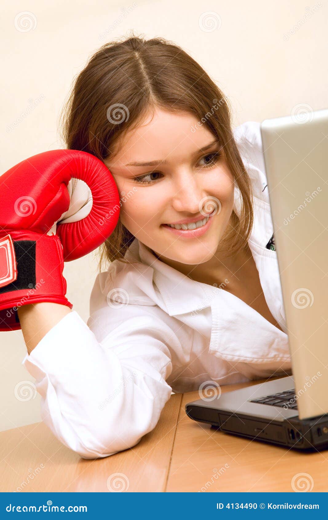 Attractive Young Woman at Work Place Stock Photo - Image of brunette ...