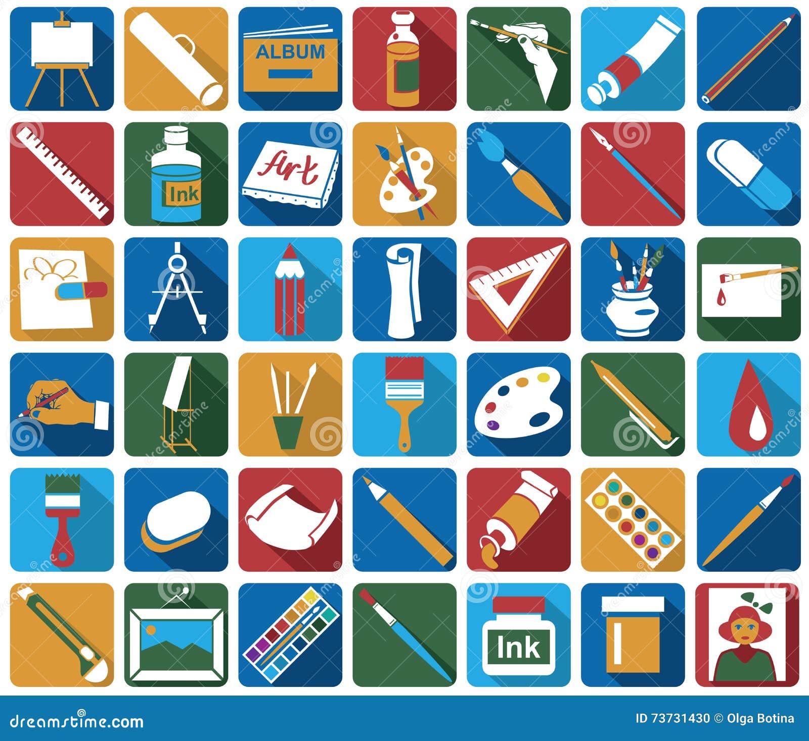 Attributes of art icons stock vector. Illustration of finishing - 73731430