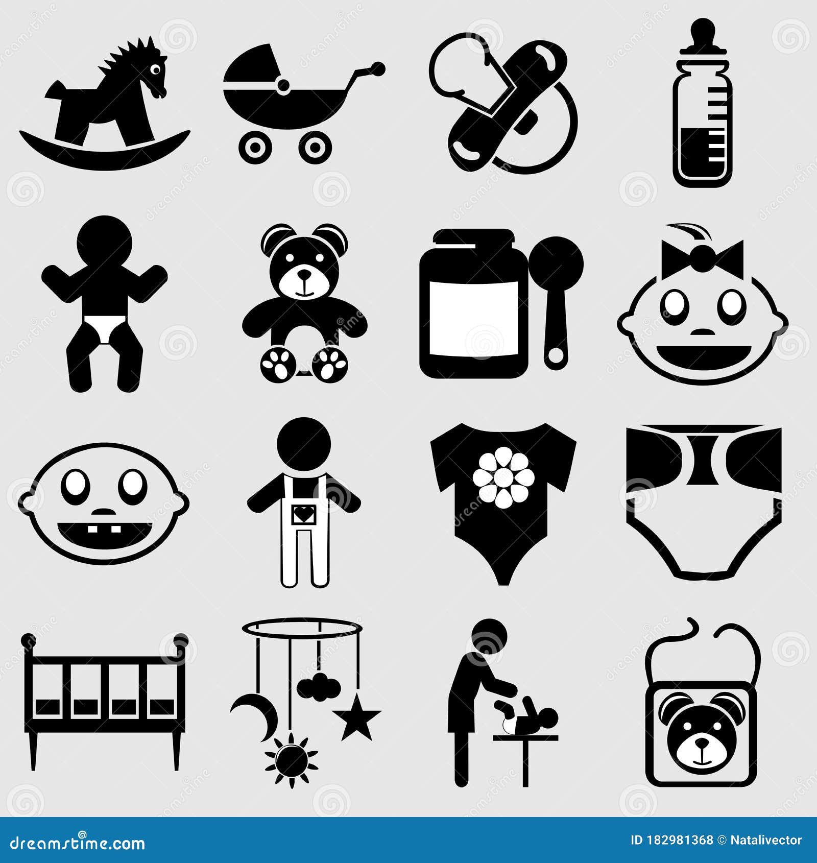 Icons with Symbols and Things of Babies Stock Vector - Illustration of ...