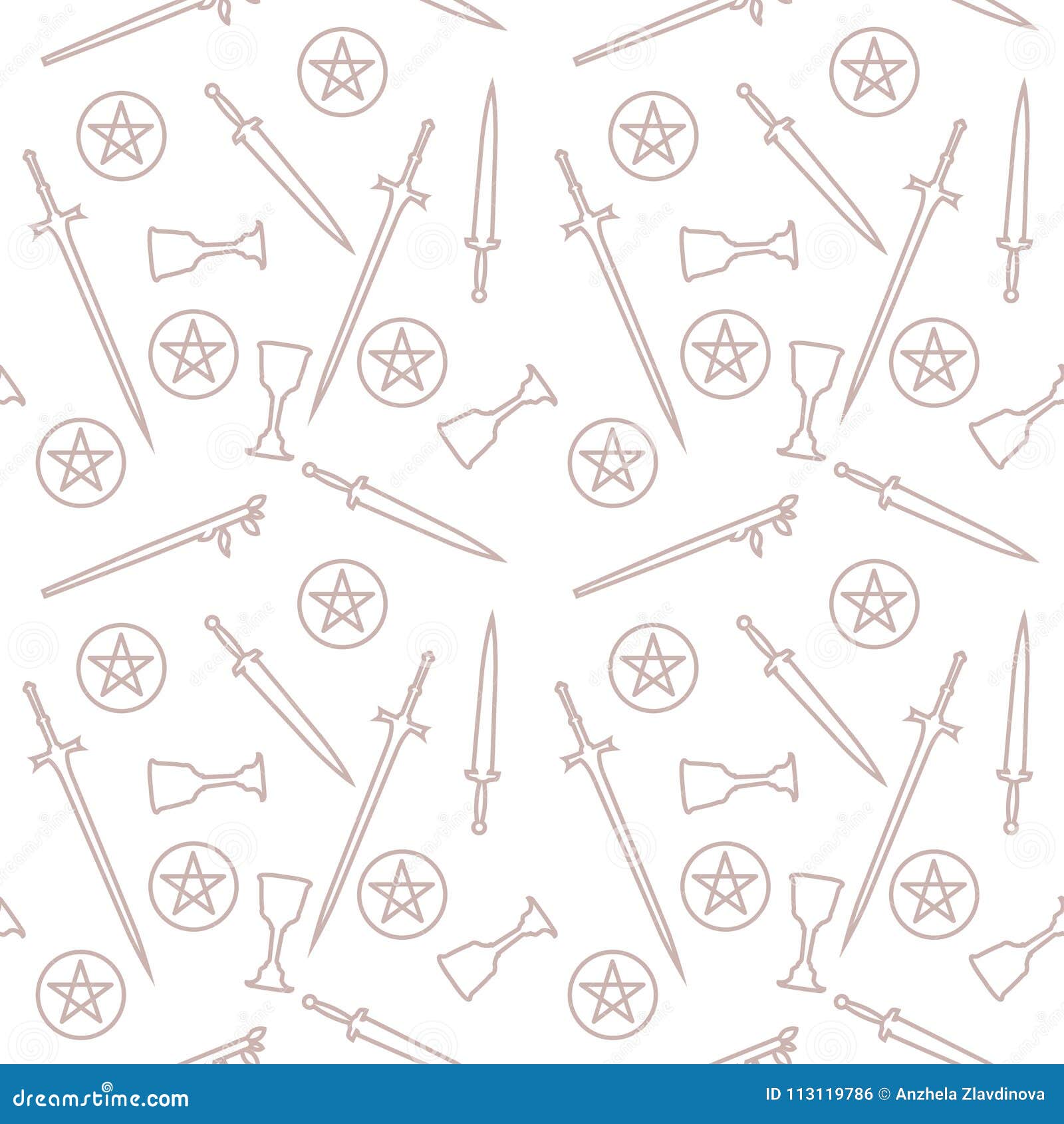 The Attributes of the Tarot Reader. Seamless Pattern Stock Vector ...