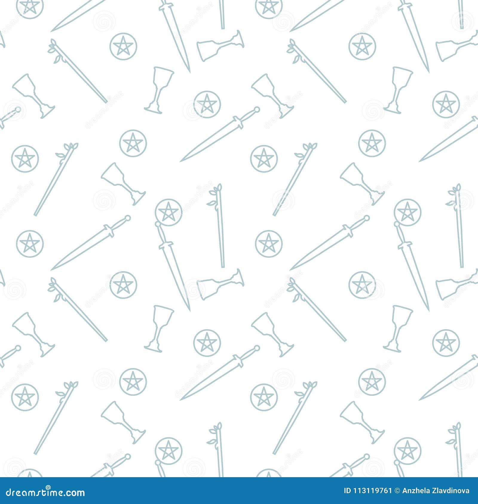 The Attributes of the Tarot Reader. Seamless Pattern Stock Vector ...