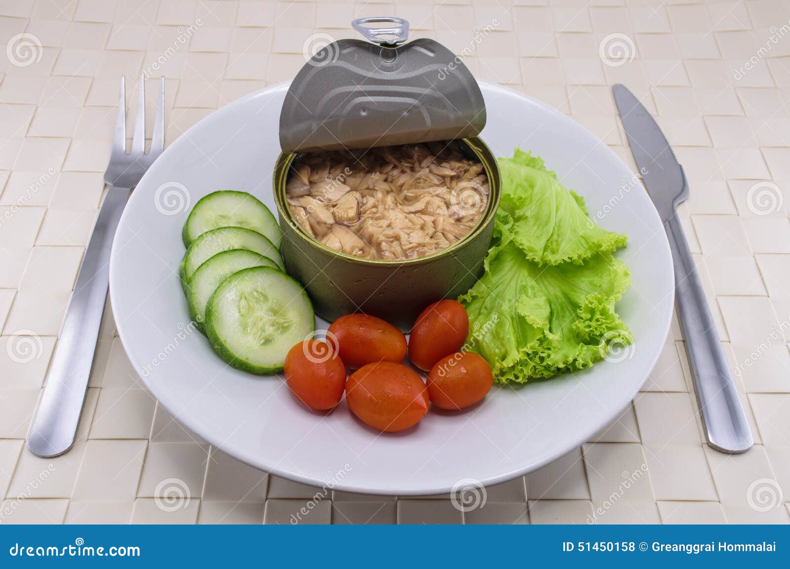 Atum Enlatado Servido No Prato Com Salada Foto de Stock - Imagem de ...