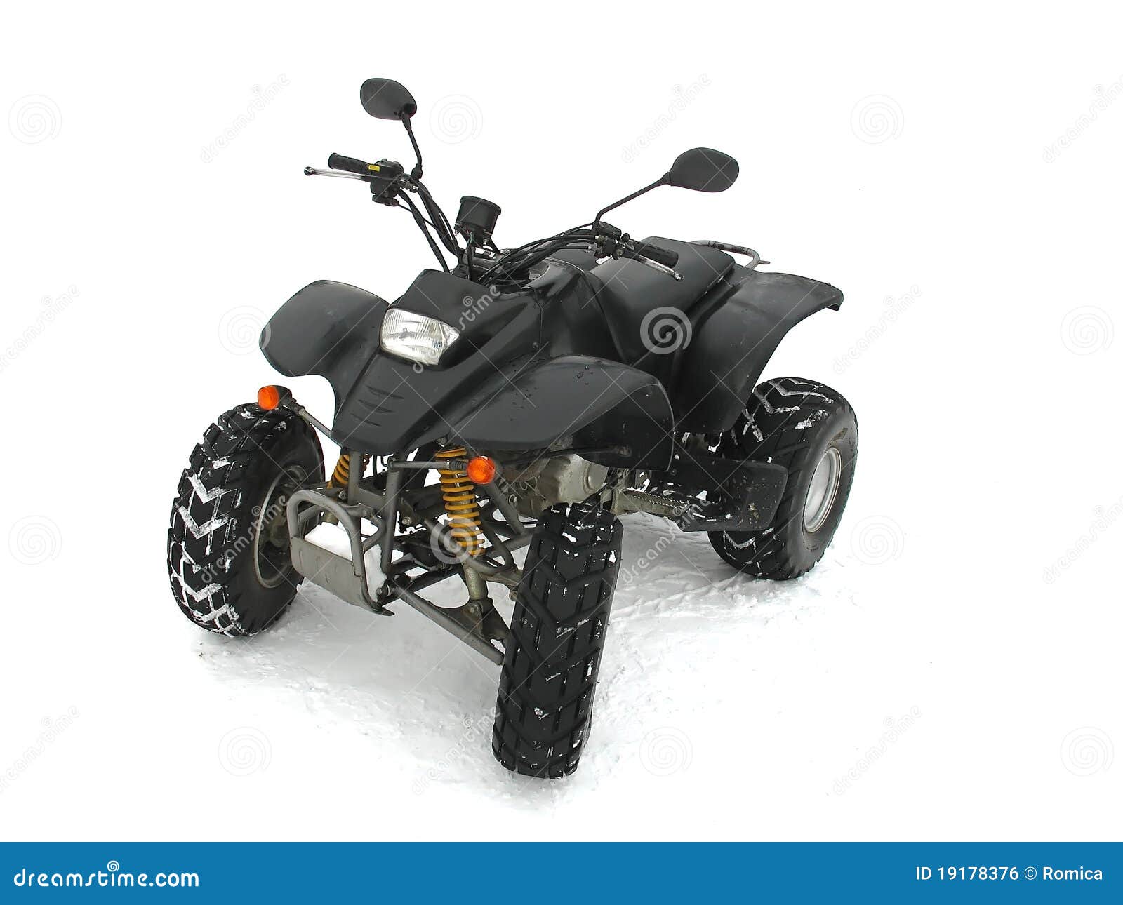 ATV Black All Terrain Vehicle on White Snow Stock Photo - Image of ...
