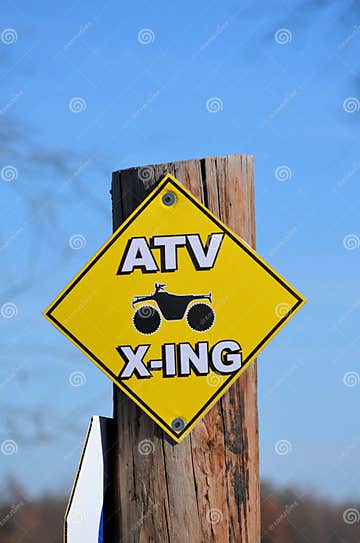ATV Crossing Sign 4 Wheeler Post Stock Photo - Image of crossing ...