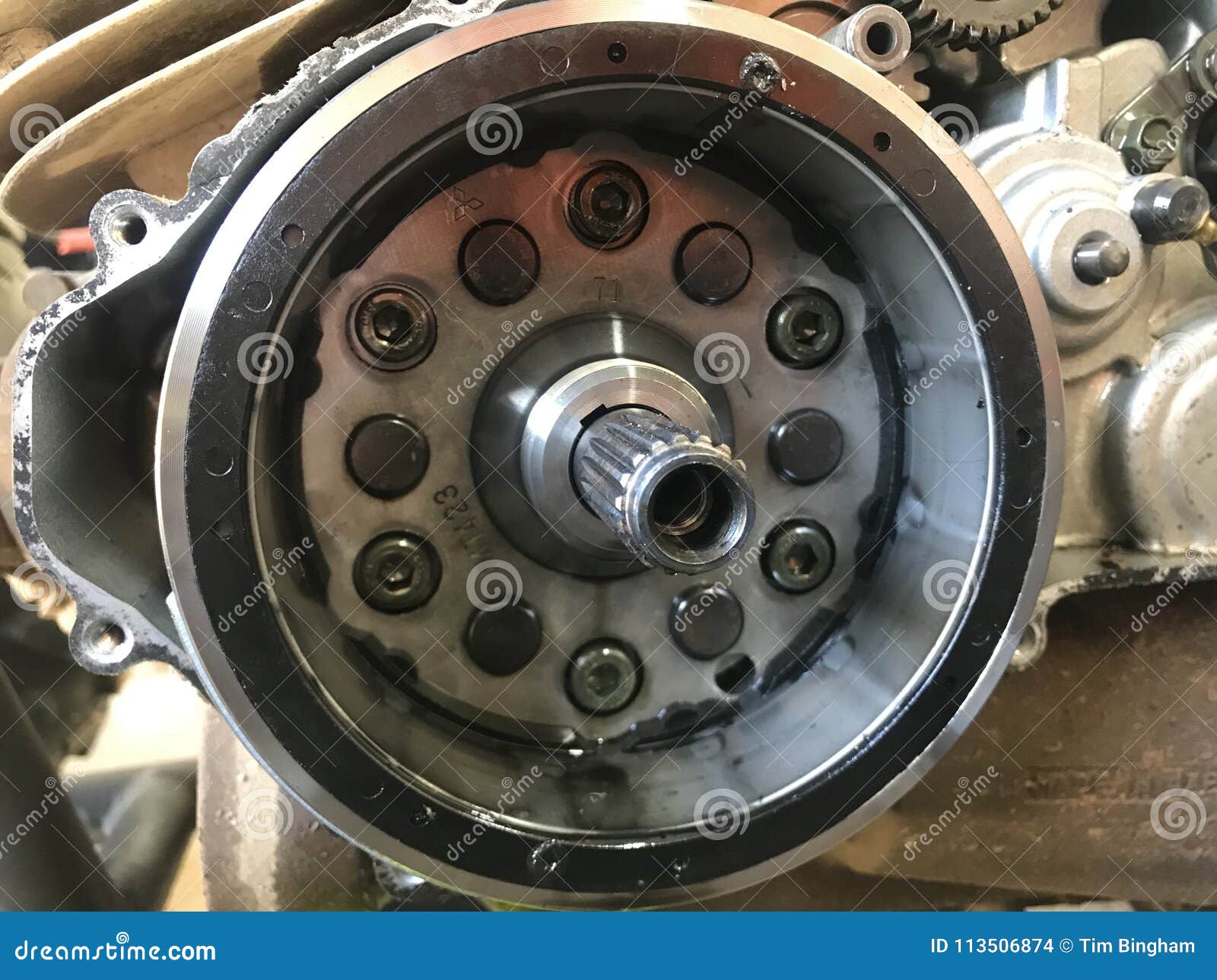 ATV flywheel and crankcase stock photo. Image of shop - 113506874