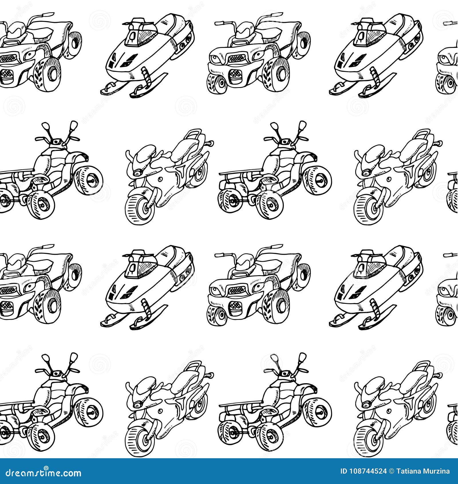 ATV. Hand Drawn Doodle Seamless Pattern. Sketches. Vector Illustration ...