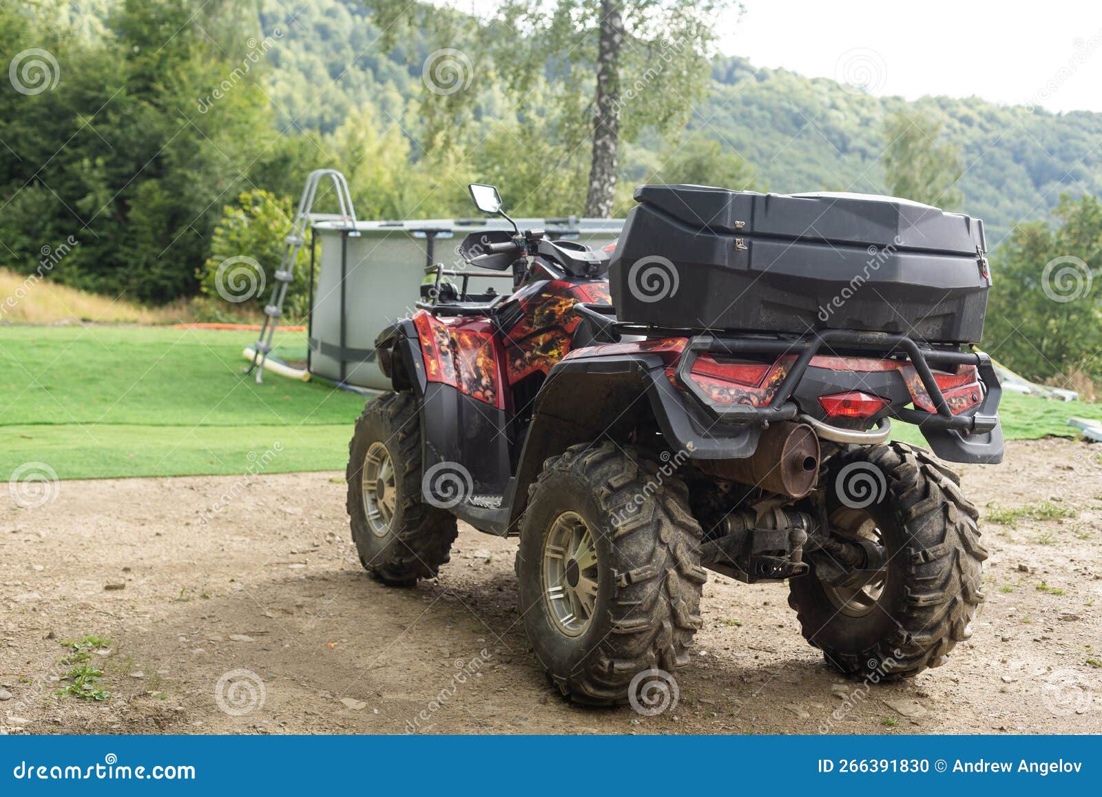 ATV Quad Bike in Front of Mountains Landscape. Stock Photo - Image of ...