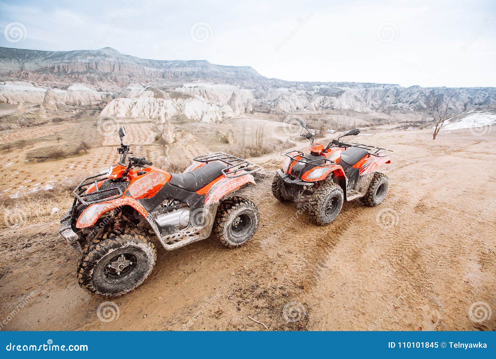 ATV Quad Bike in Front of Mountains Landscape Stock Image - Image of ...