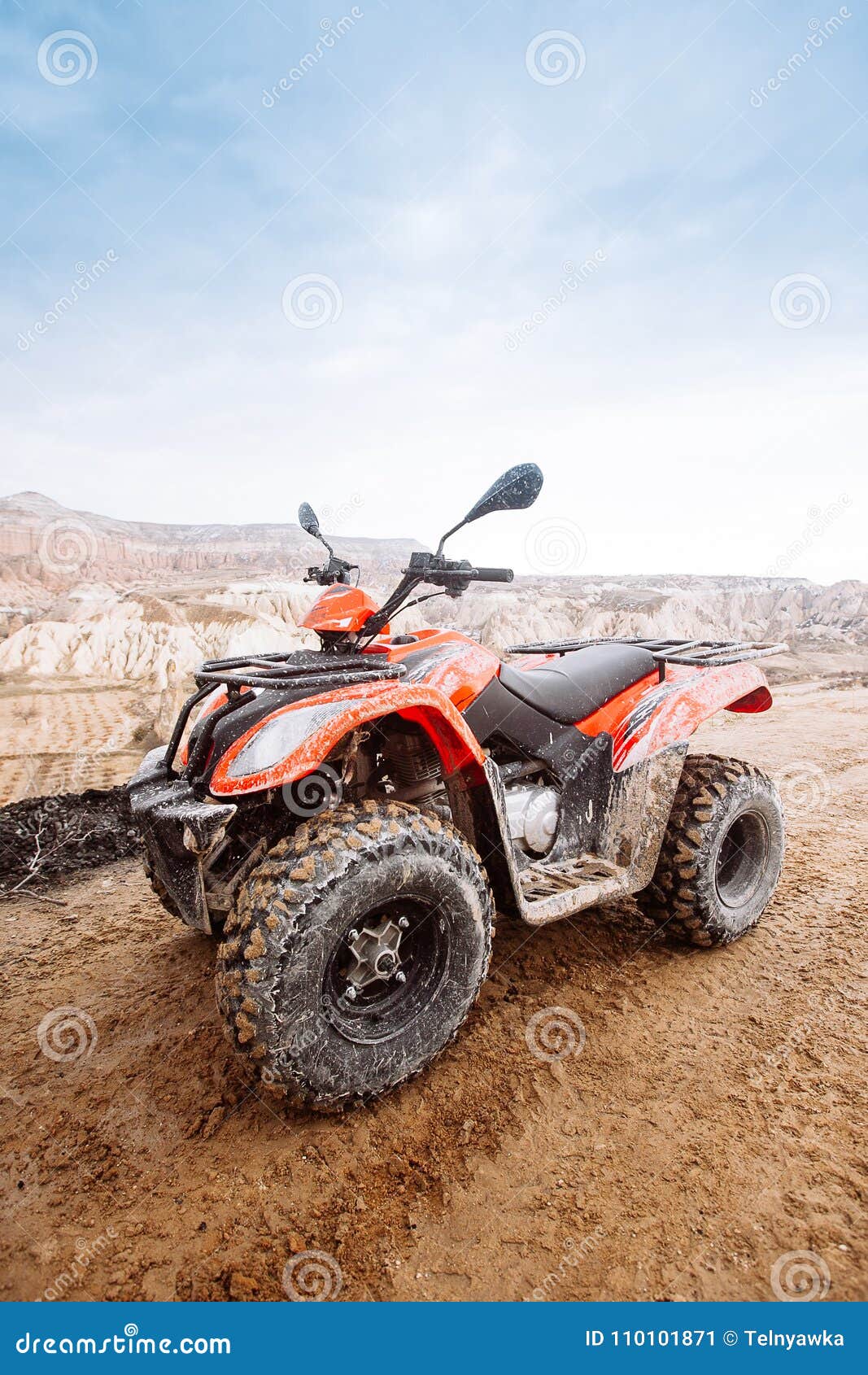 ATV Quad Bike in Front of Mountains Landscape Stock Image - Image of ...