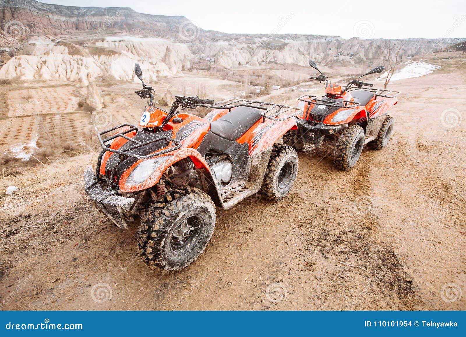 ATV Quad Bike in Front of Mountains Landscape Stock Photo - Image of ...