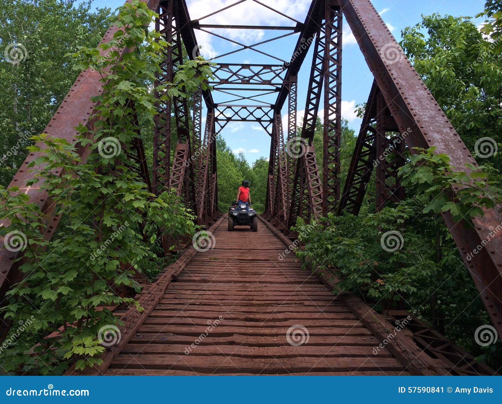 ATV rider on bridge editorial photo. Image of woods, riding - 57590841