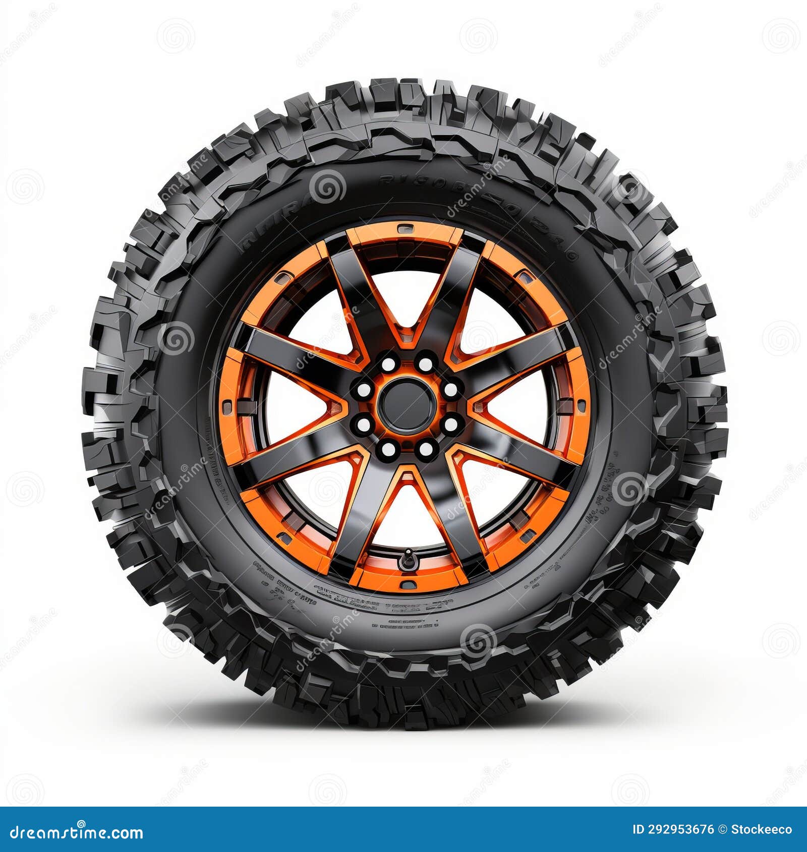 Hyper-realistic Atv Tire with Orange Wheel and Black Rims Stock ...