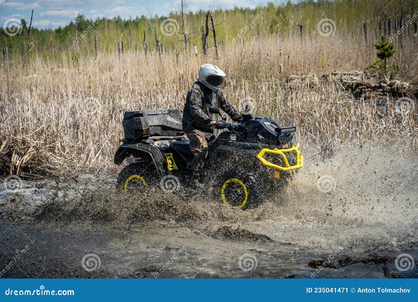 ATV and UTV in Action in Water Track with Water Mud Splash. Extreme ...