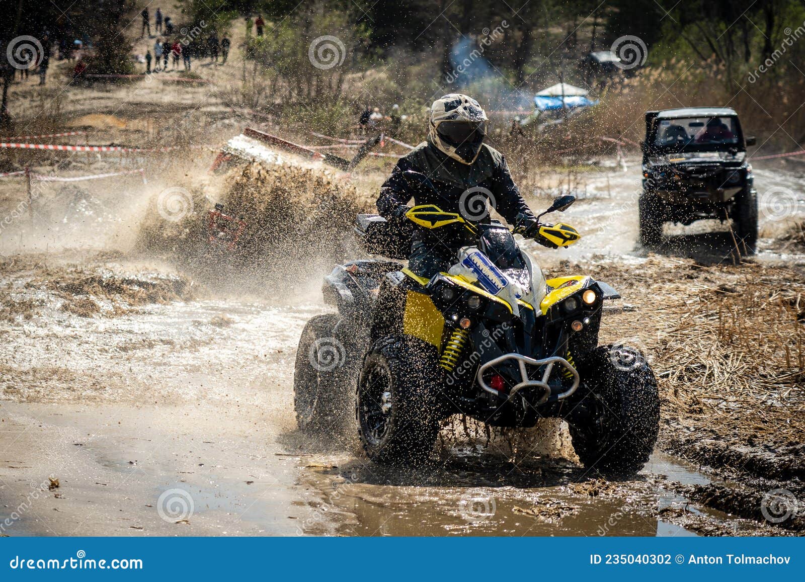 ATV and UTV Riders Driving in Mud Track. Extreme Ride. 4x4 Stock Photo ...