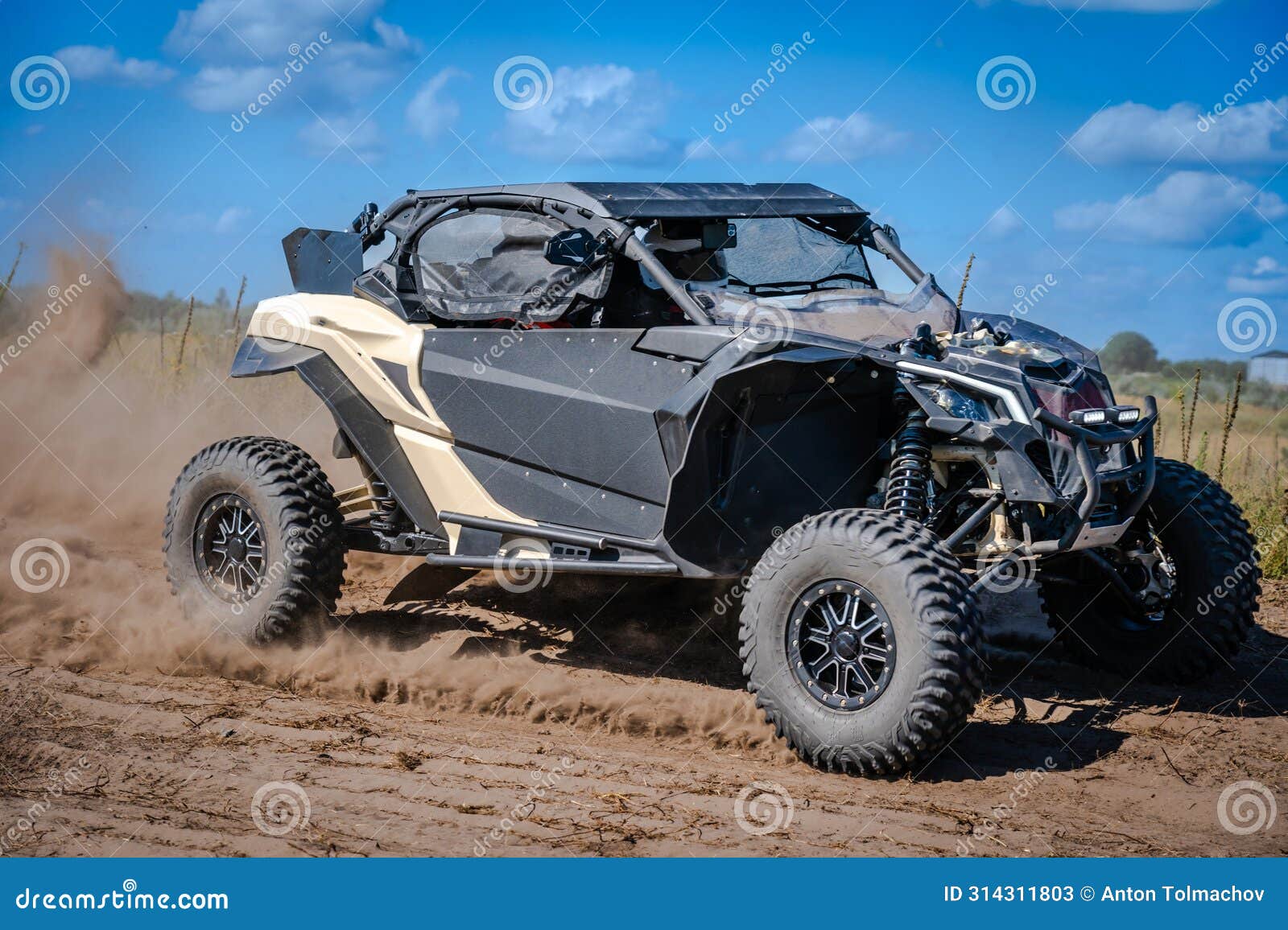 ATV and UTV Riding in Sandy Dusty Track. Amateur Competitions. 4x4 ...