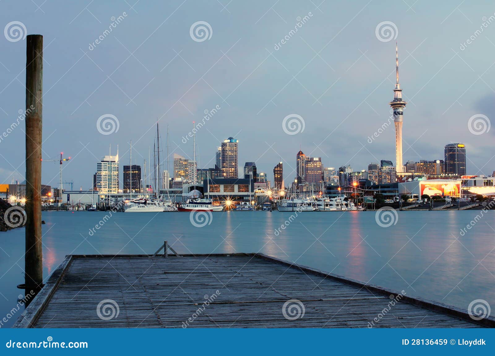 Auckland city at dusk stock image. Image of city, marina - 28136459