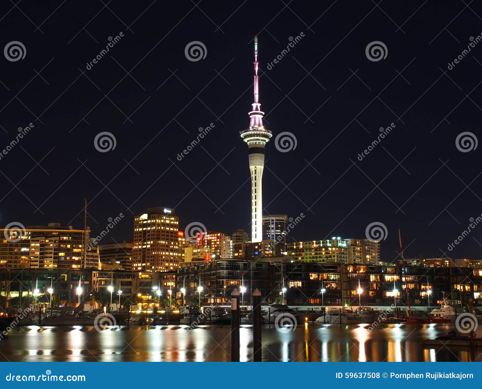 Auckland City at night editorial stock photo. Image of skyline - 59637508