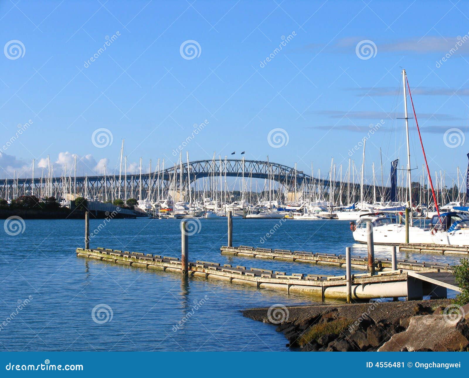 Auckland Harbor Bridge stock image. Image of boat, port - 4556481