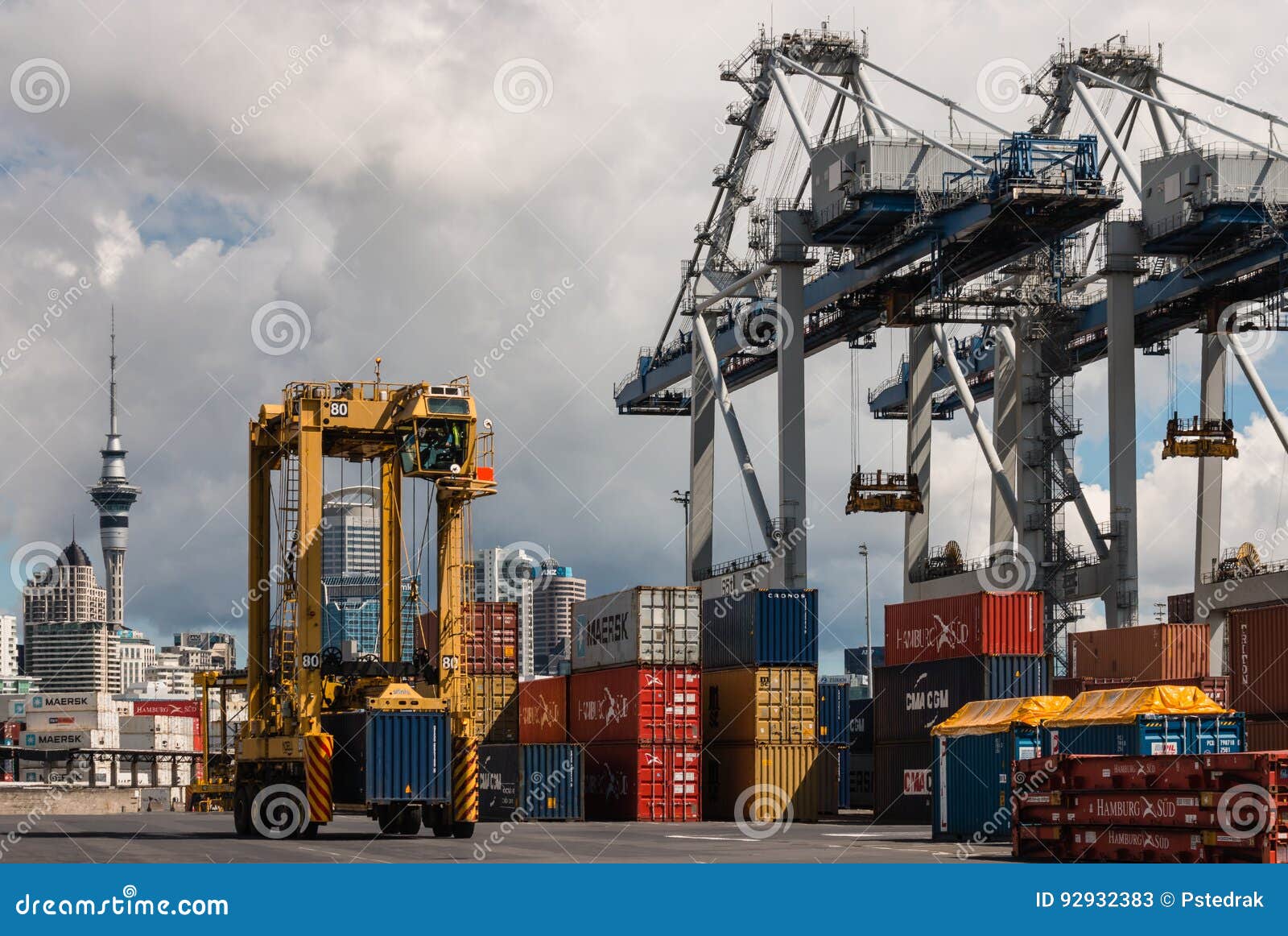 Auckland Port with Container Cranes and Shipping Containers Editorial ...