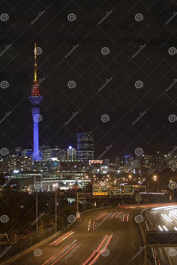 Auckland Sky Tower at Night Stock Photo - Image of destinations, urban ...