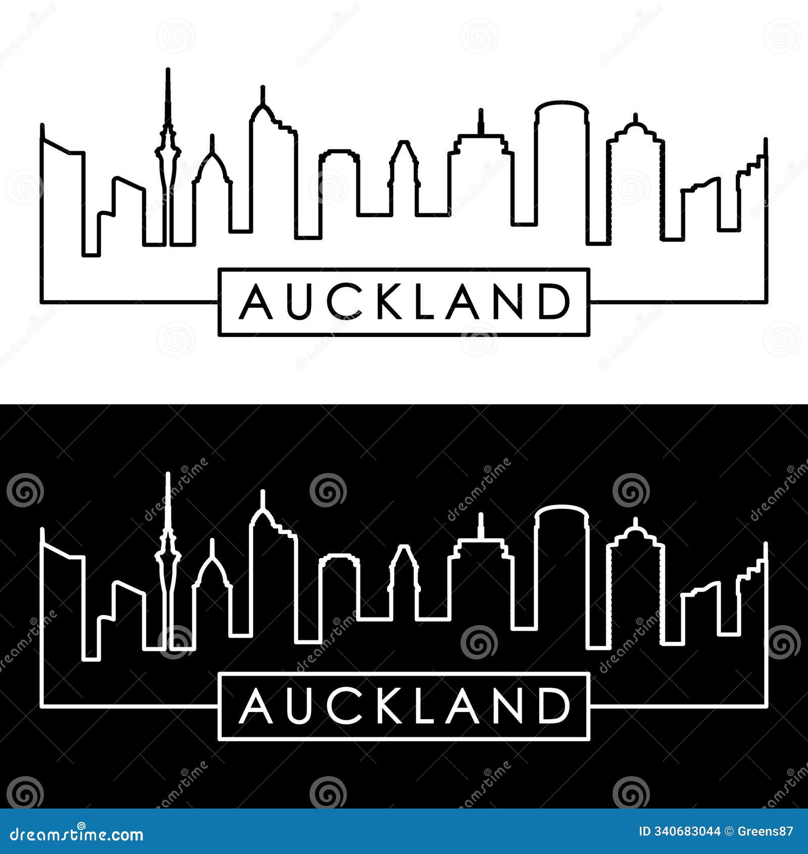 Auckland Skyline. Linear Style Stock Illustration - Illustration of ...