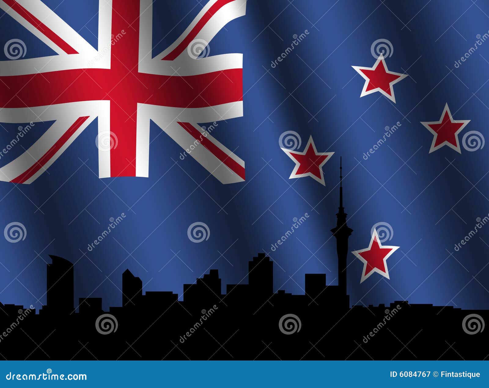 Auckland Skyline with Rippled Flag Stock Illustration - Illustration of ...