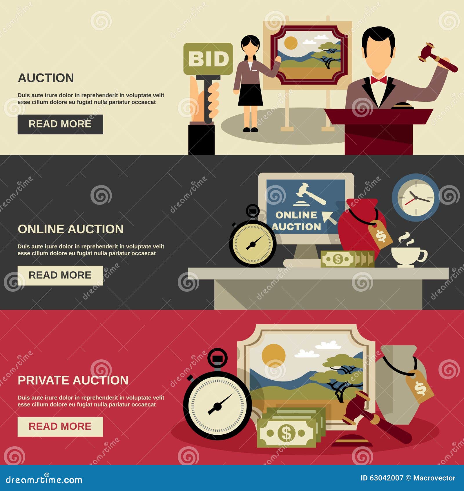Auction Banners Set stock vector. Illustration of advertising - 63042007