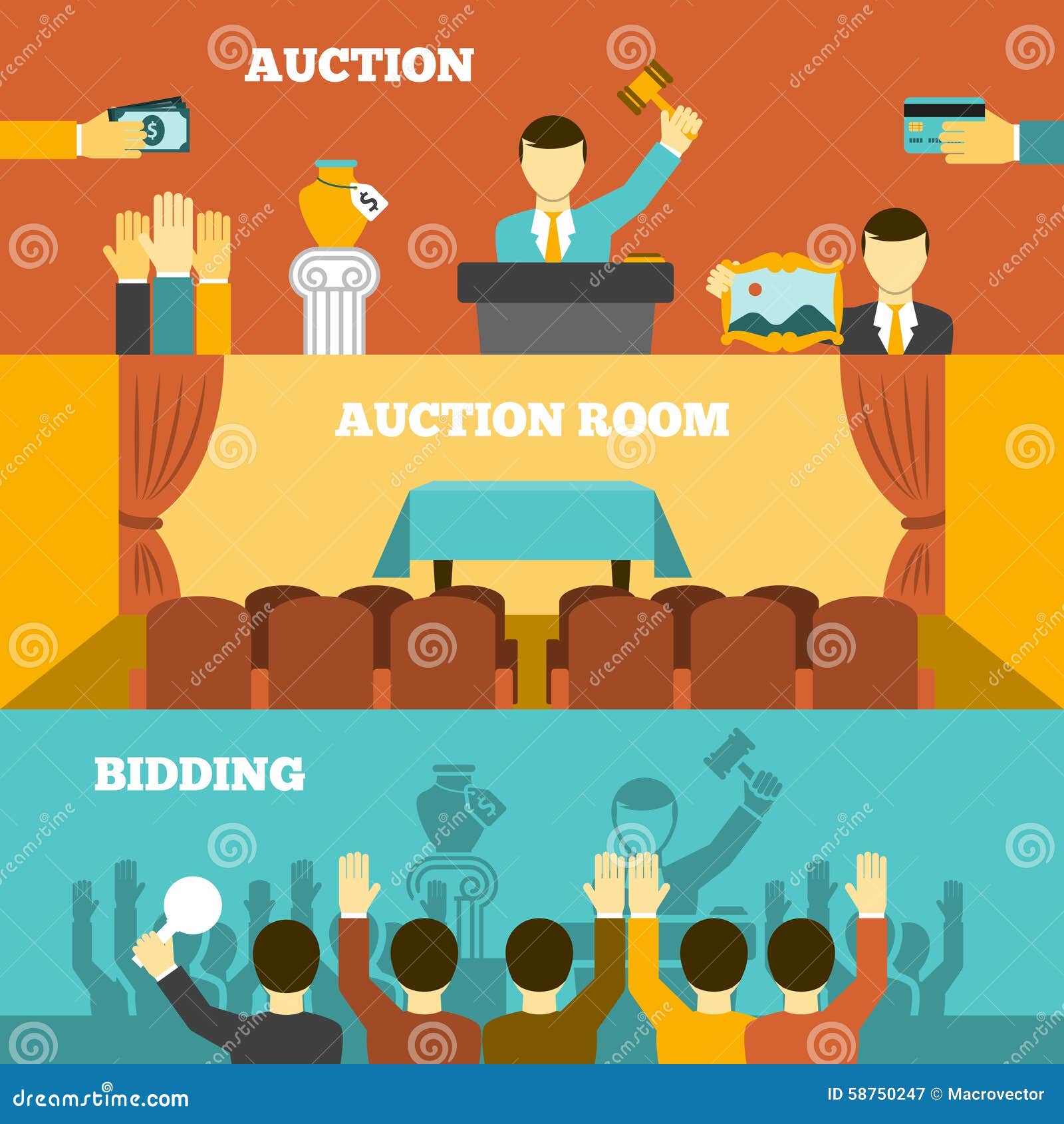 Auction Banners Set stock vector. Illustration of people - 58750247
