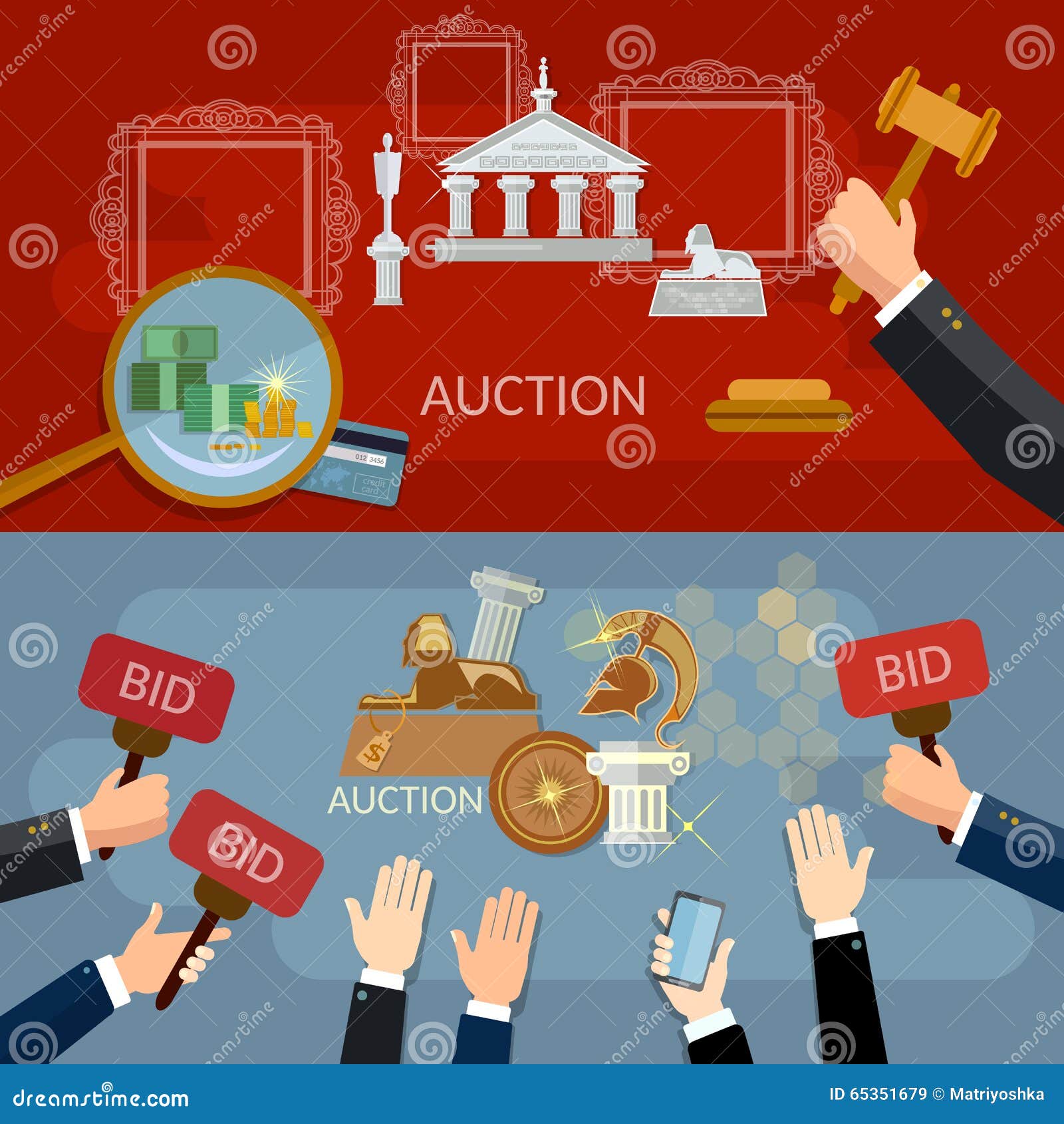 Auction and Bidding Banners Selling Antiques Stock Vector ...