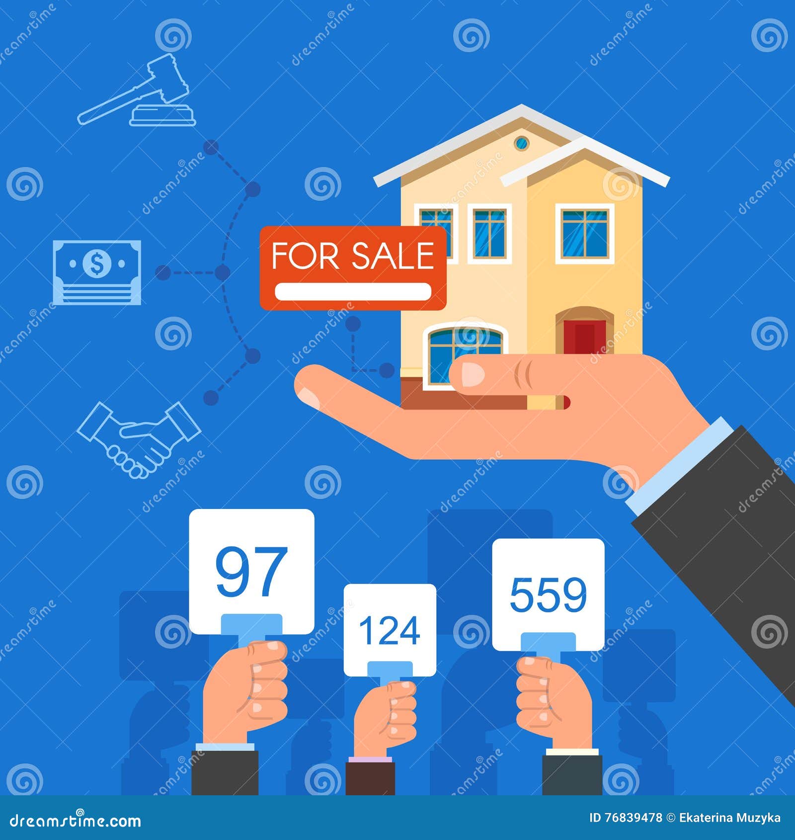 Auction and Bidding Concept Vector Illustration in Flat Style Design ...