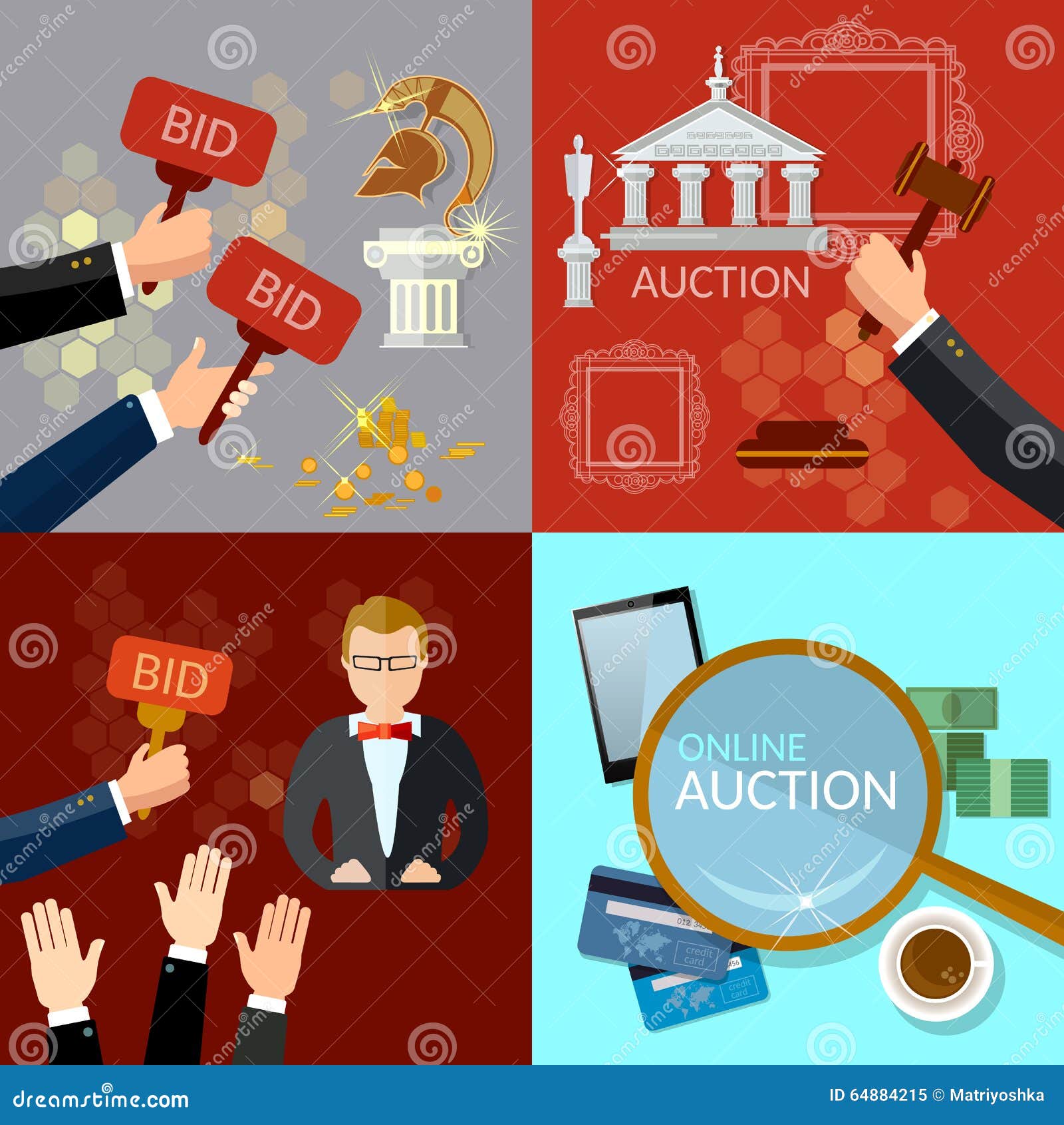 Auction and bidding set stock vector. Illustration of cash - 64884215