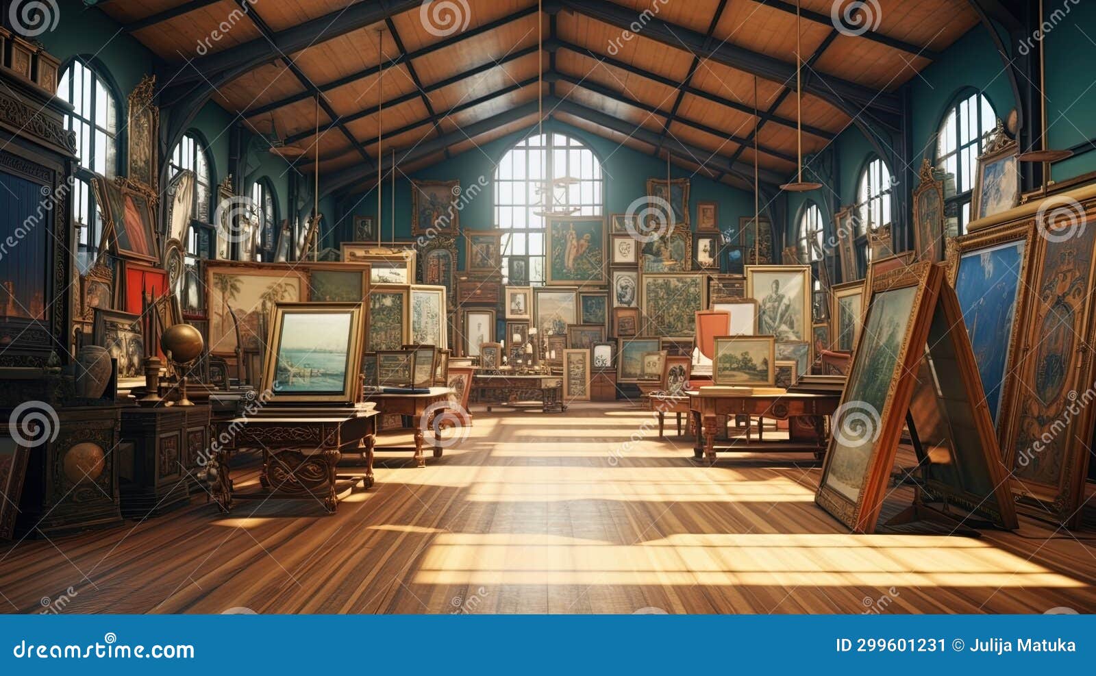 Auction Hall, Full of Various Art Objects Presented at the Auction ...