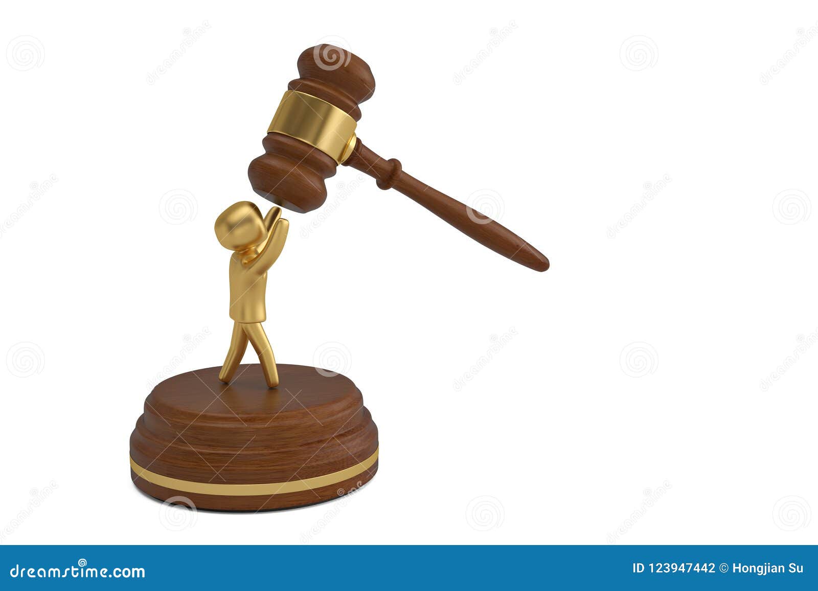 Auction Hammer with Gold Man on White Background.3D Illustration Stock ...