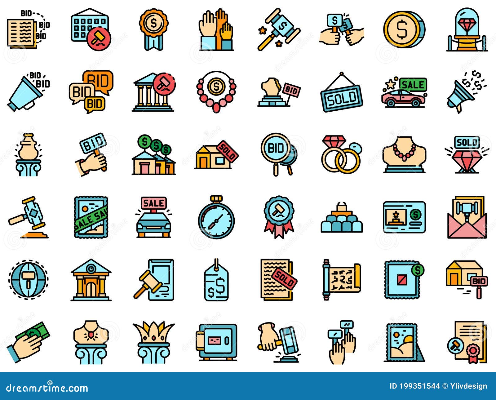 Auction Icons Set Vector Flat Stock Vector - Illustration of cash ...